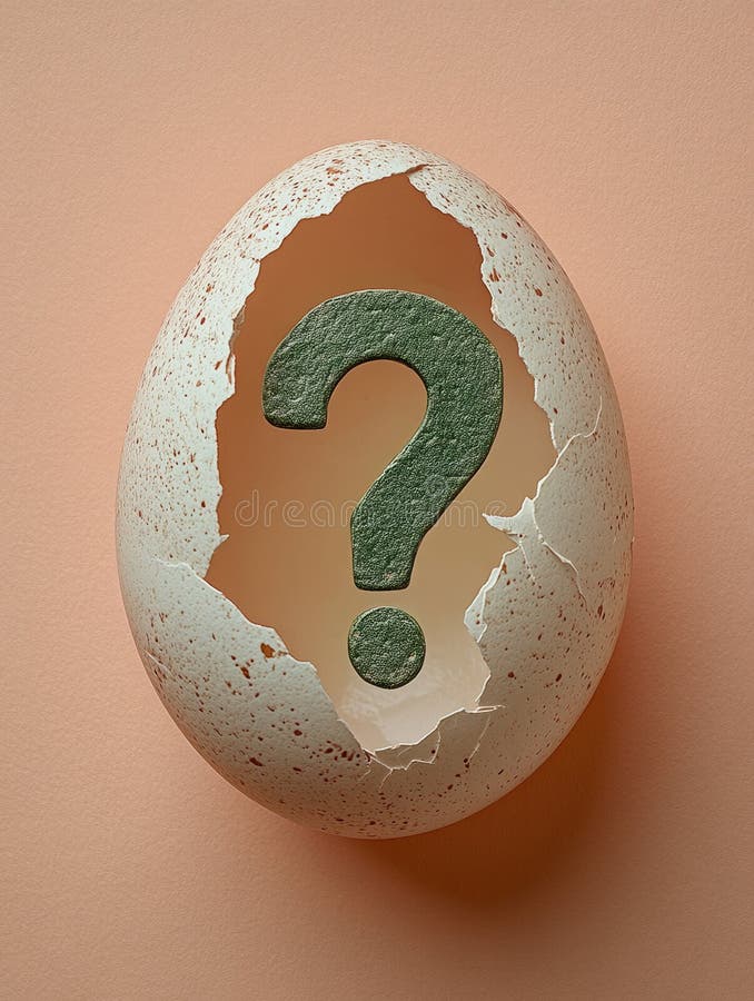 Cracked Egg Revealing a Question Mark on a Neutral Background. Stock ...