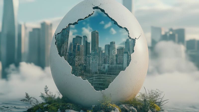 Cracked Egg Shell Revealing Modern Cityscape: a Conceptual Image Stock ...