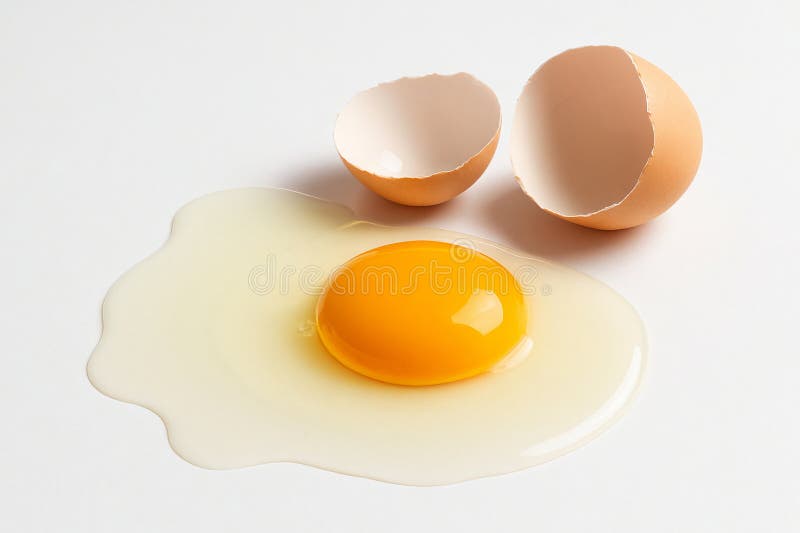 Cracked Egg on White Background with Yolk and Shells. Concept of ...