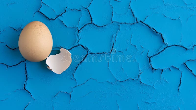 Cracked Eggshell on Blue Peeling Surface a Single Cracked Eggshell ...