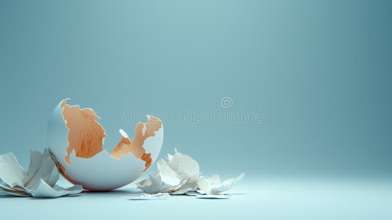 A Cracked Eggshell with a Light Blue Background. Stock Image - Image of ...