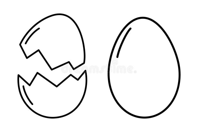 Cracked Eggshell and Whole Egg Sticker Icon Logo Pictogram Minimalistic ...