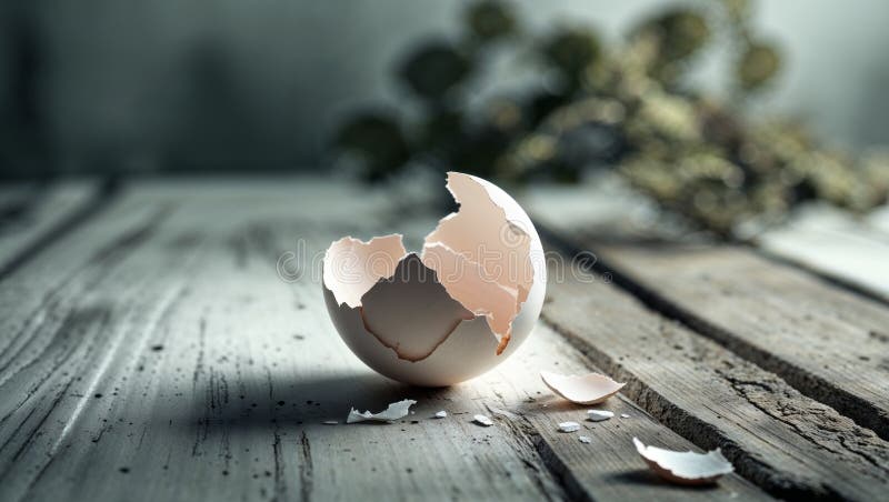 Cracked Eggshell Wooden Surface Natural Background Soft Lighting Stock ...