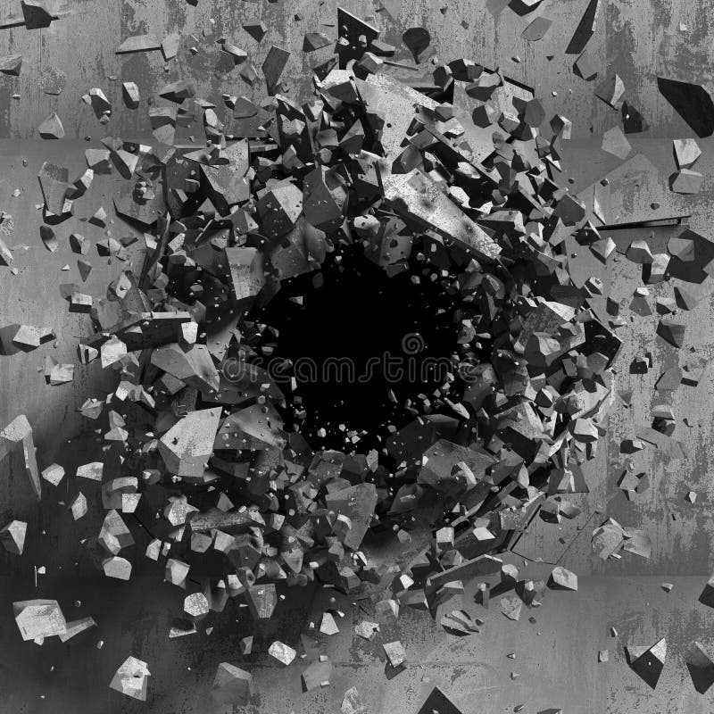 Cracked Explosion Concrete Wall Hole Abstract Background Stock ...
