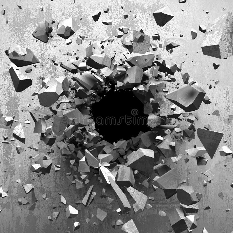 Cracked Explosion Concrete Wall Hole Abstract Background Stock ...