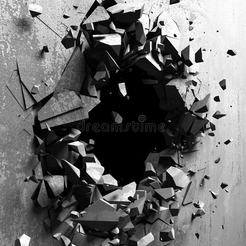 Cracked Explosion Concrete Wall Hole Abstract Background Stock ...