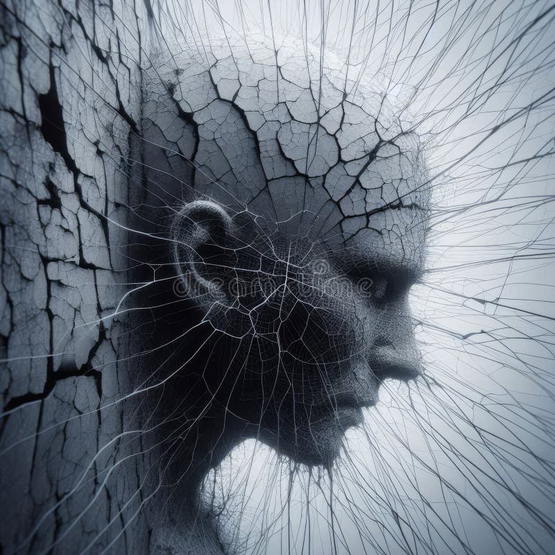 Cracked Face Sculpture with Intricate Patterns of Cracks Stock Image ...