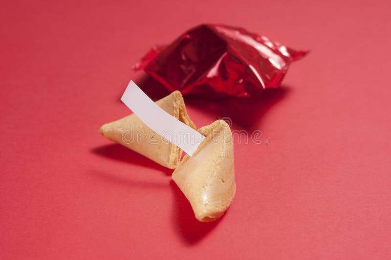 Cracked Fortune Cookie and Plastic Wrapper Stock Photo - Image of ...