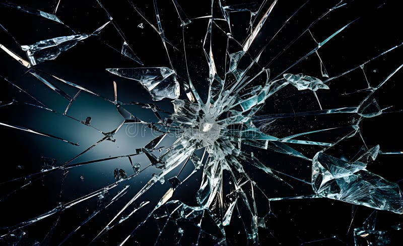 Cracked Glass Object on Black Background, Broken Glass Texture, Broken ...
