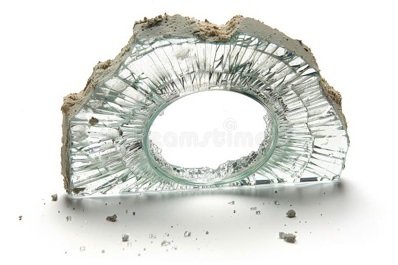 Cracked Glass Pane Isolated on White Background, Showing a Damaged Hole ...