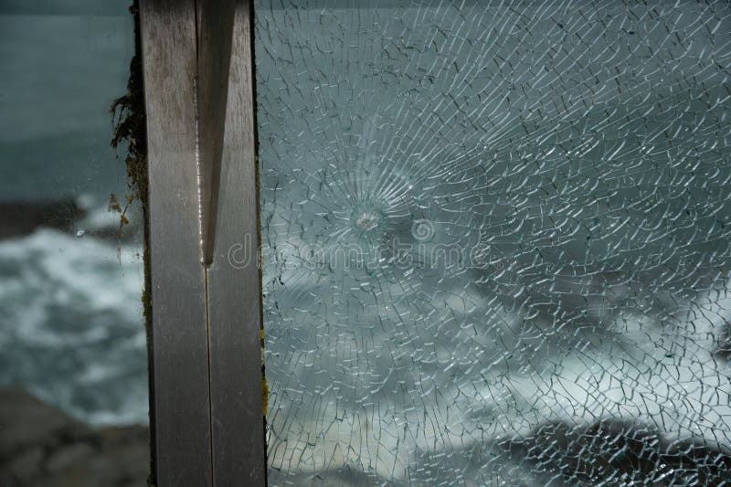 Cracked Glass Panel with Metal Border. Stock Photo - Image of cracking ...