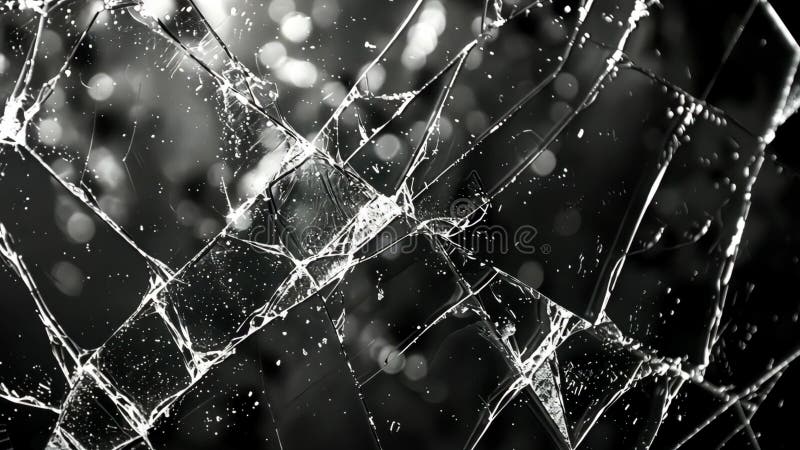 Cracked Glass Reflecting Light in a Striking Black and White Setting ...