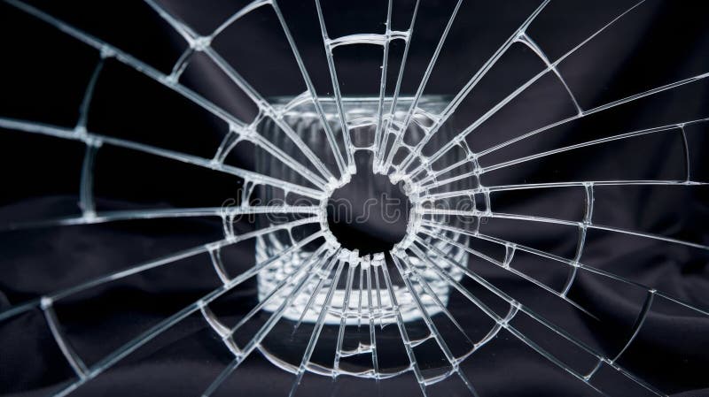 Cracked Glass with Sharp, Radiating Fractures and a Distinct Hole in ...