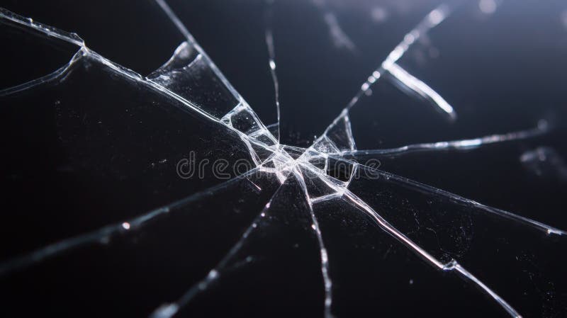 Cracked Glass Surface with Intricate Web-like Pattern Illuminated by ...