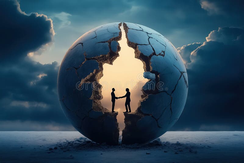A Cracked Globe Features Two Figures Reaching Out, Emphasizing ...