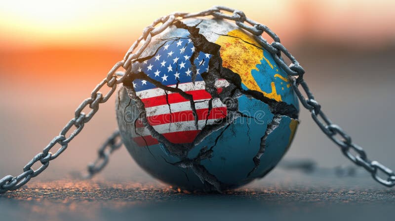 A Cracked Wrecking Ball Painted with American, Chinese, and European ...