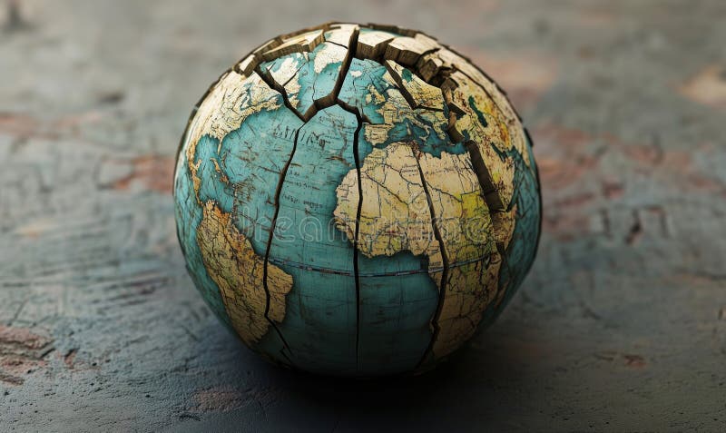 Cracked Globe Representing World Fragmentation, Detailed Map of ...