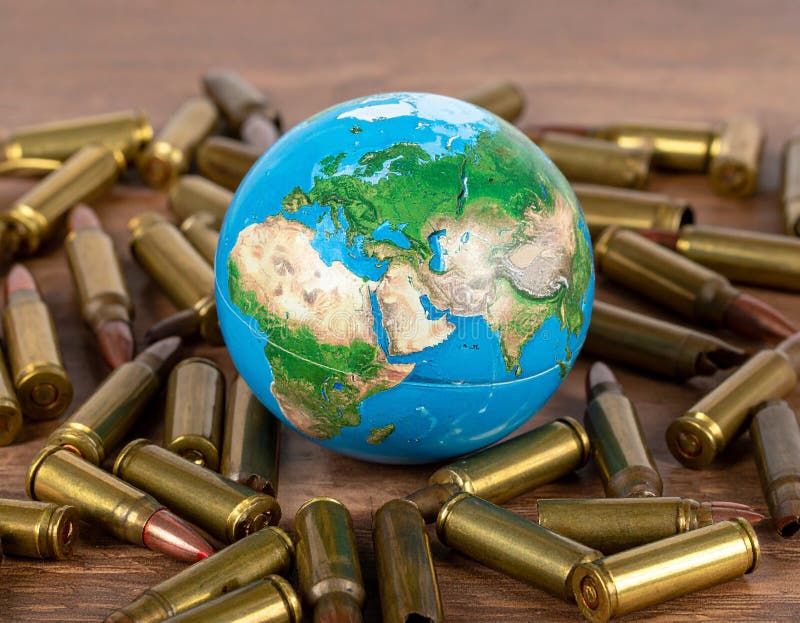 A Cracked Globe Surrounded by Bullet Casings Illustrating the Damage ...