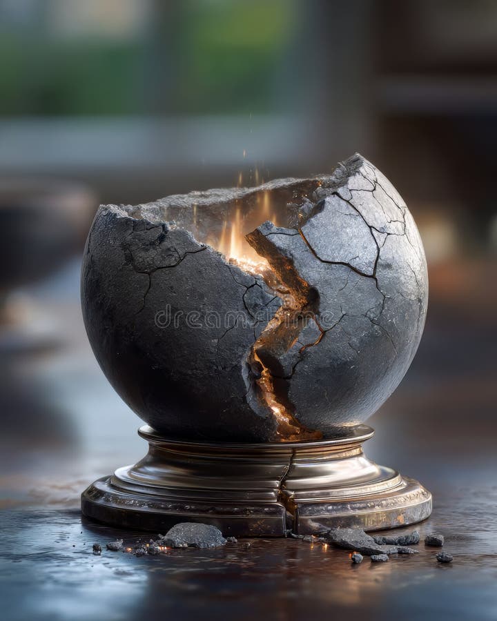 Cracked Globe on Table with Flames Inside - a Disturbing Reminder of ...