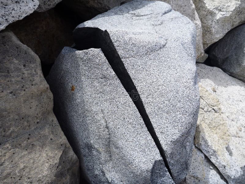 Cracked Grey Granite Stone Split in the Middle Stock Photo - Image of ...