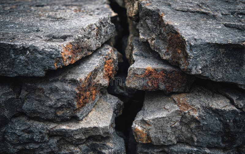 Cracked Grey Rocks with Rust Stains in a Natural Setting during ...