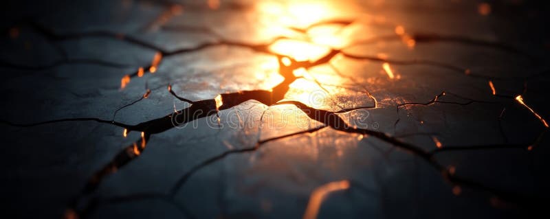Cracked Ground with Glowing Light Effect, Dramatic Abstract Concept ...