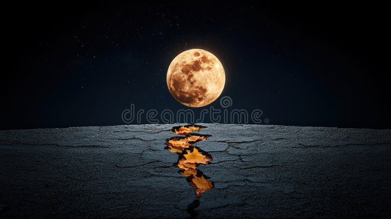 Cracked Ground Illuminated by a Full Moon Creating a Dramatic Night ...