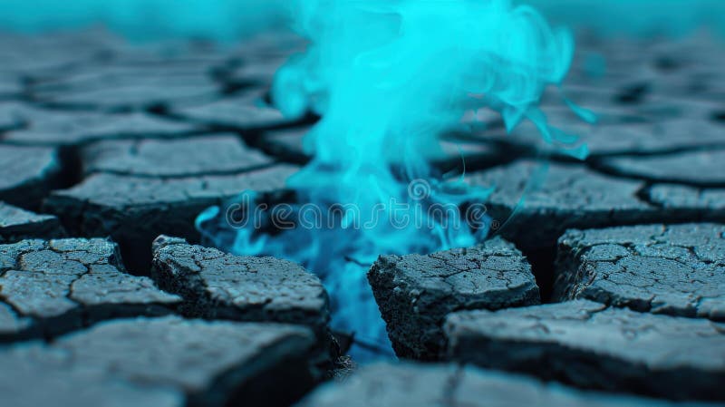 An Empty Cracked Surface Blends with Mystical Blue Smoke, Evoking an ...