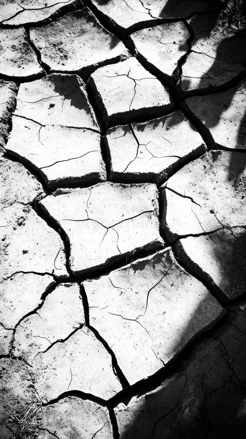 Cracked Ground Surface Casting Shadow of a Person Evoking Themes of Isolation and Struggle Stock ...