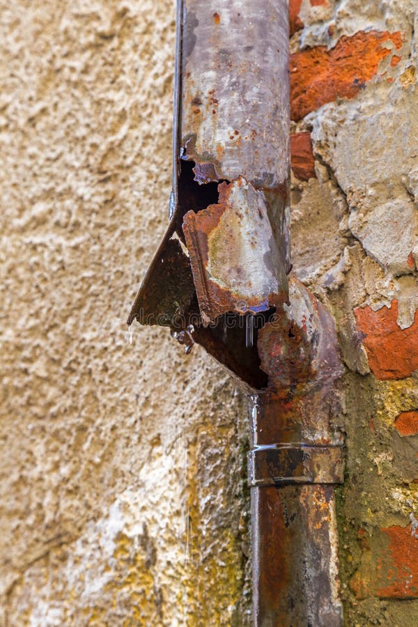 Cracked Gutter at an Old House Stock Photo - Image of rust, rusty ...