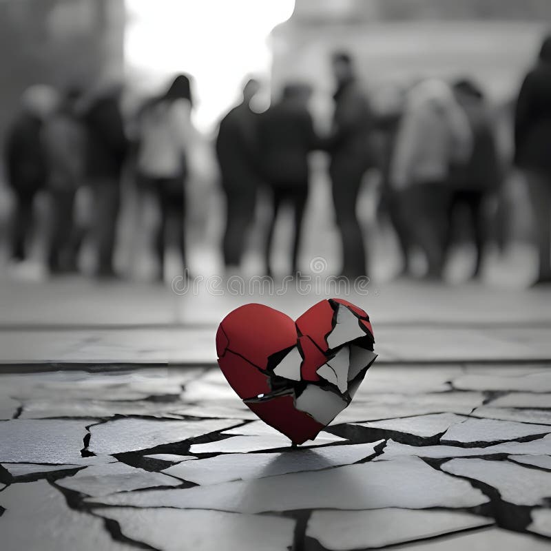 Cracked Heart, Blurred Silhouettes of People in the Background. Heart ...