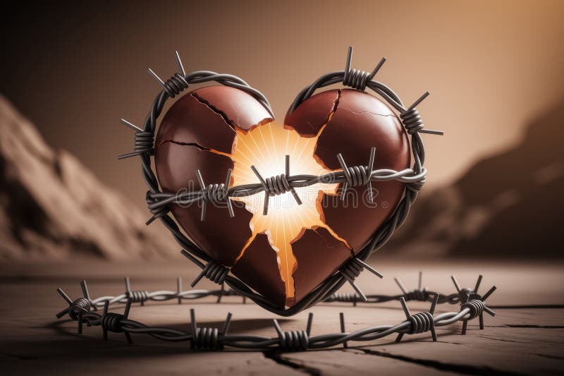 Cracked Heart Encircled by Barbed Wire with Glowing Core Symbolizing ...