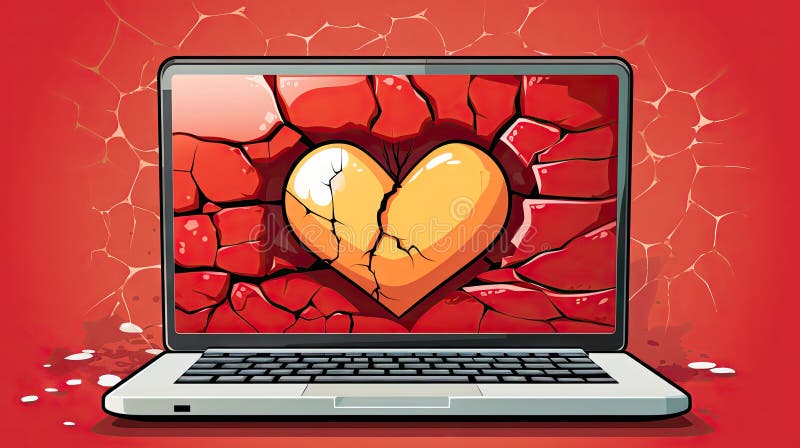 Cracked Heart on Laptop Screen for Broken Relationship Stock ...