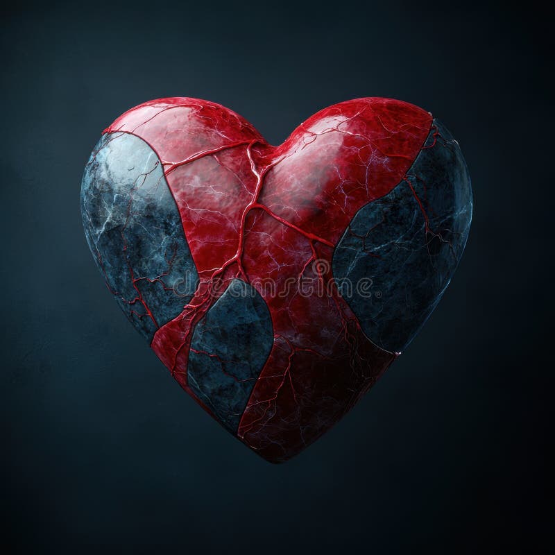 Cracked Heart Shape with Red and Black Textures Stock Illustration ...