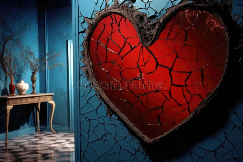 A Cracked Heart-shaped Mirror Reflecting the Vibrant Room Stock Image ...