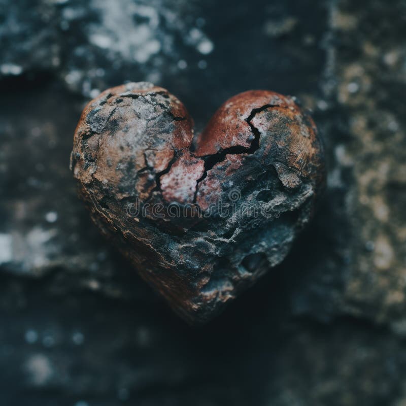 Cracked Heart-shaped Rock on Dark Background Stock Illustration ...