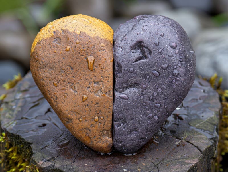Cracked Heart-shaped Stone with Water Droplets Stock Illustration ...