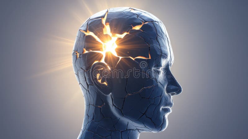 A Cracked Human Head with a Glowing Light Shining from the Brain ...