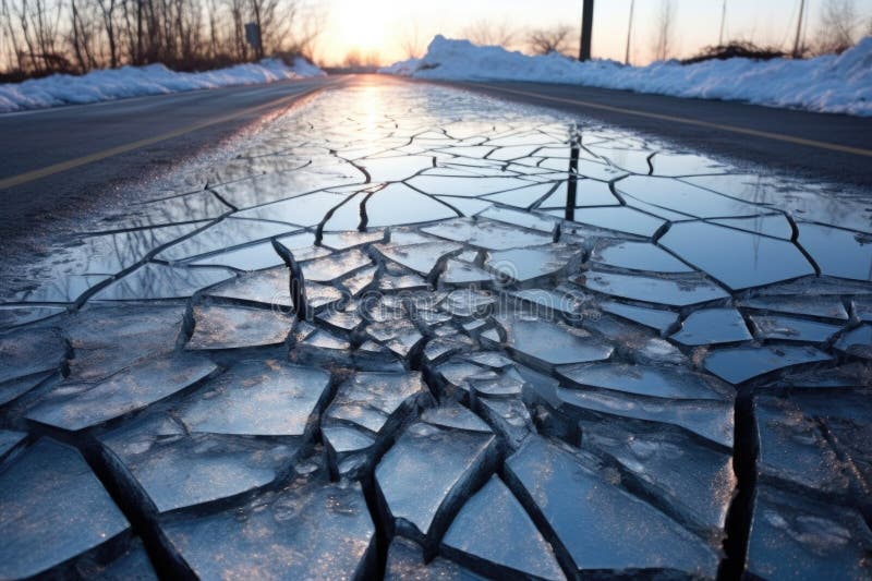 Cracked Ice on Pavement Revealing Ground Underneath Stock Illustration ...
