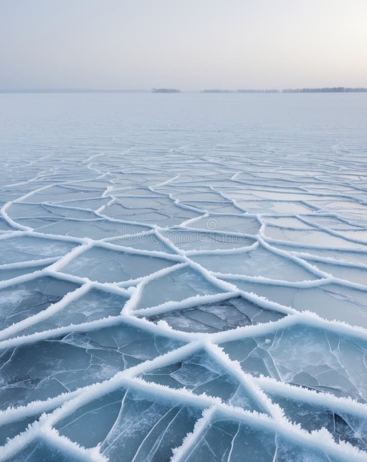 Cracked Ice Surface with Blue Frozen Textures in Winter Landscape Stock ...
