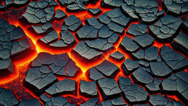 Cracked Lava Surface with Glowing Red Cracks and Dark Textured Rocks ...
