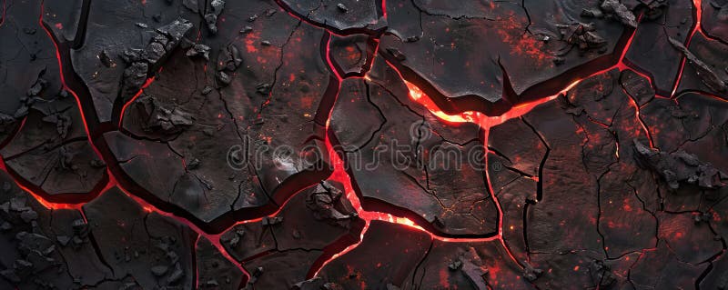 Cracked Lava Terrain with Glowing Fissures, Top-down View Stock Image ...