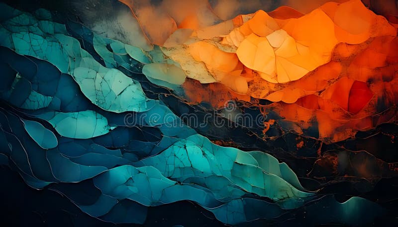 Cracked, Layered, Abstract Pattern Shows Teal and Red, Organic Shapes ...