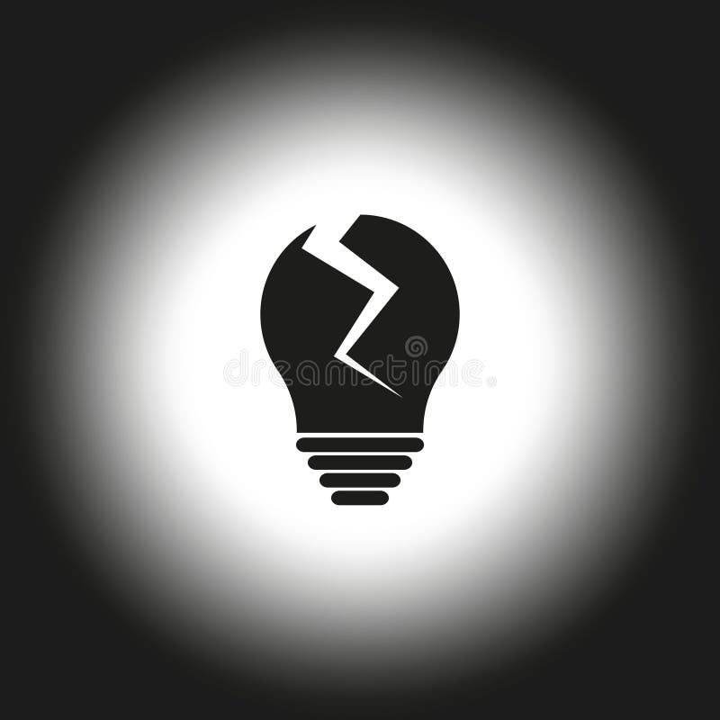 Cracked Lightbulb Icon. Broken Bulb Design. Black and White Gradient ...