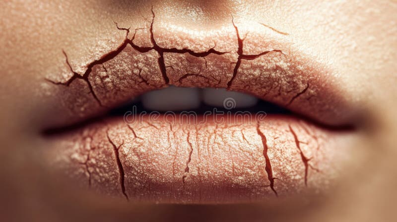 Cracked Lips with a Textured Surface Reflecting Light, Showcasing ...