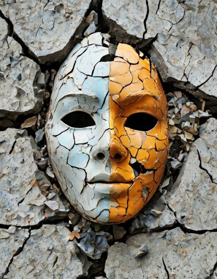 Cracked Mask Embedded in Textured Surface Stock Photo - Image of unique ...