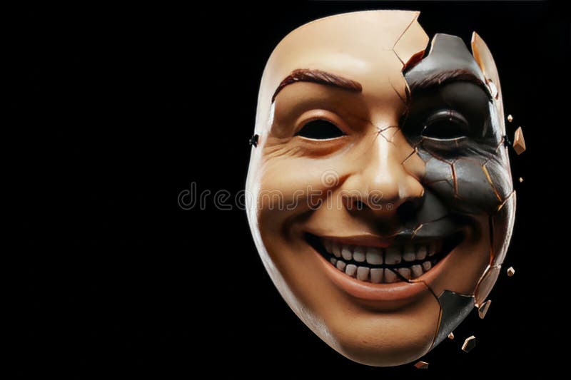 A Cracked Mask that Hides the Dark Side. Space for Text. Stock Image ...