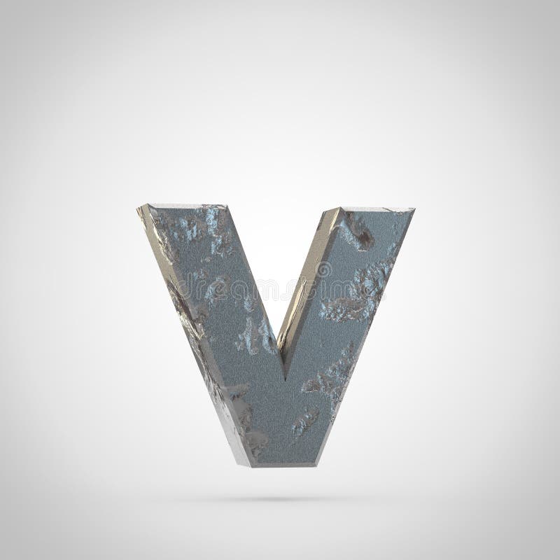 Cracked Metal Letter V Lowercase Isolated on White Background Stock ...
