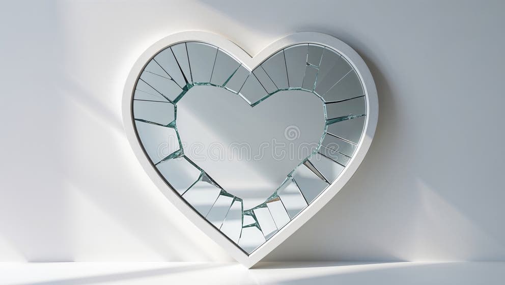 A Cracked Mirror Depicting a Heart Shape within a Frame. Stock Photo ...