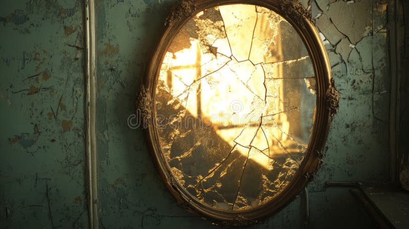 A Cracked Mirror with a Light Shining on it Stock Illustration ...